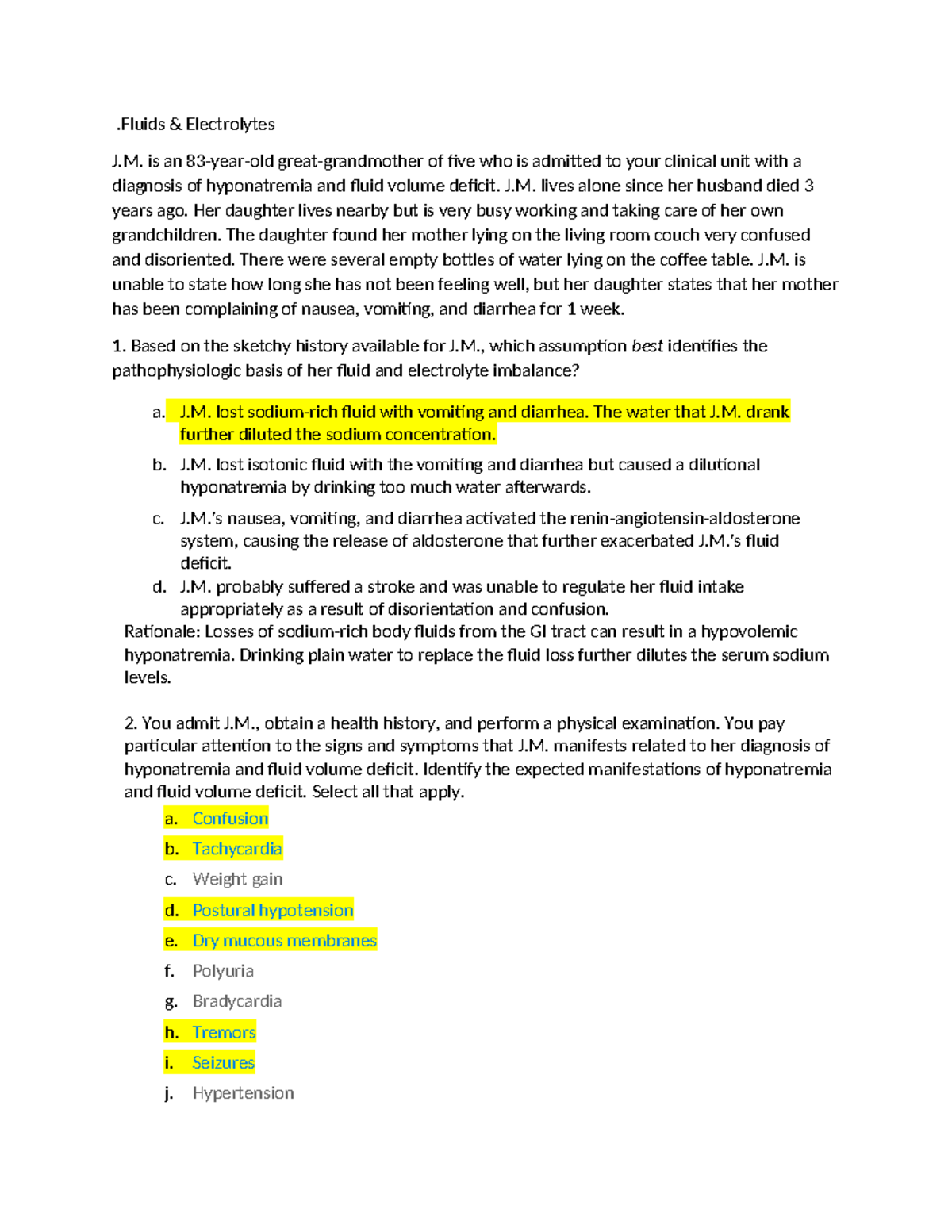 Medsurg 2 Case Study: Hyponatremia & Fluid Volume Deficit Analysis ...
