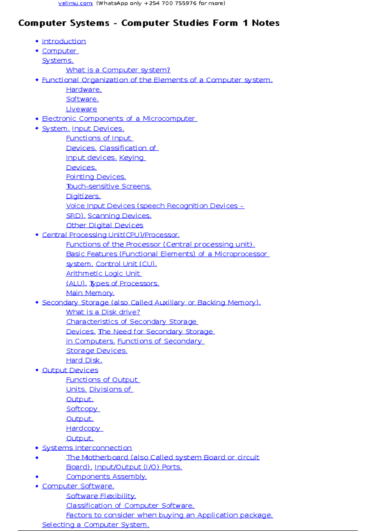 Computer Systems Form 1 Notes - Comprehensive Study Guide - Studocu