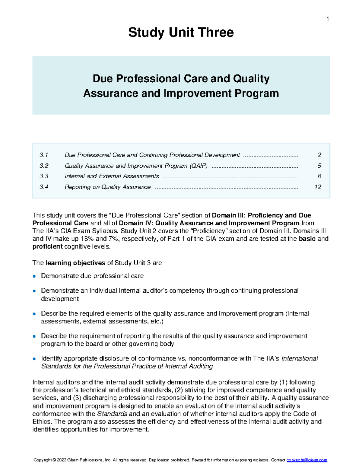 CIA1 SU3: Due Professional Care & Quality Assurance Program Overview ...