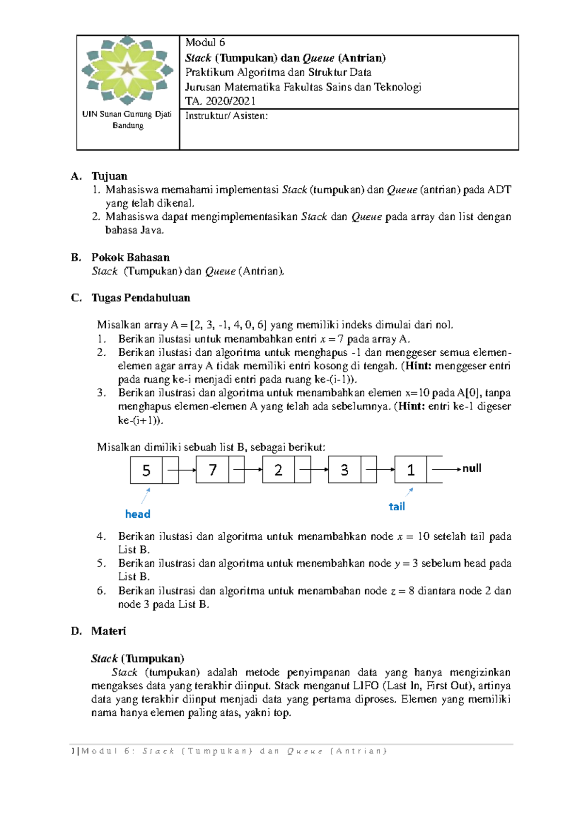 Modul 6 Praktikum Struktur Data: Stack dan Queue pada Matematika - Studocu