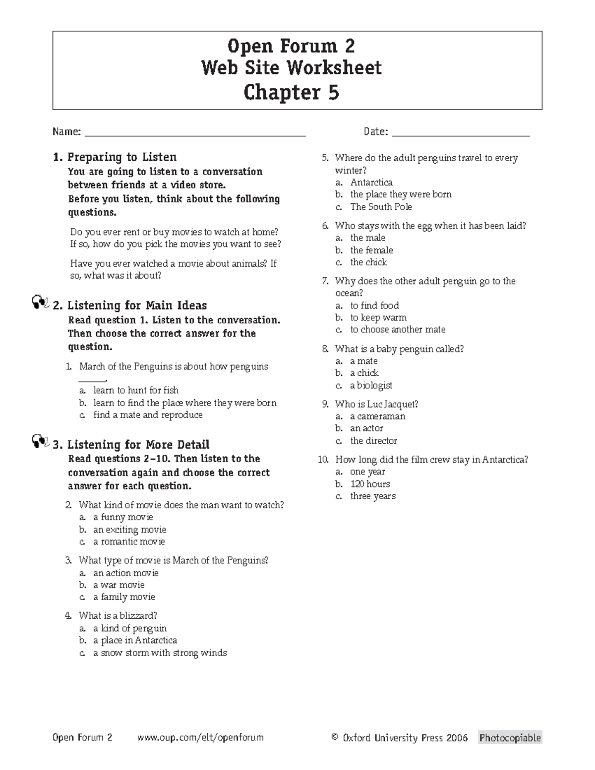 Unit5 listening - Notes - Open Forum 2 oup/elt/openforum Name: Date ...