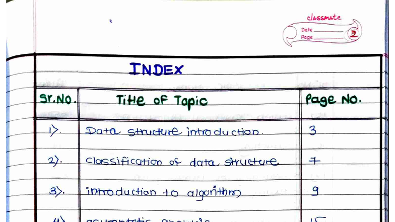 DSA Notes - dddffffffffffffff - INDEX : fage e e Data. shrudue It du ...