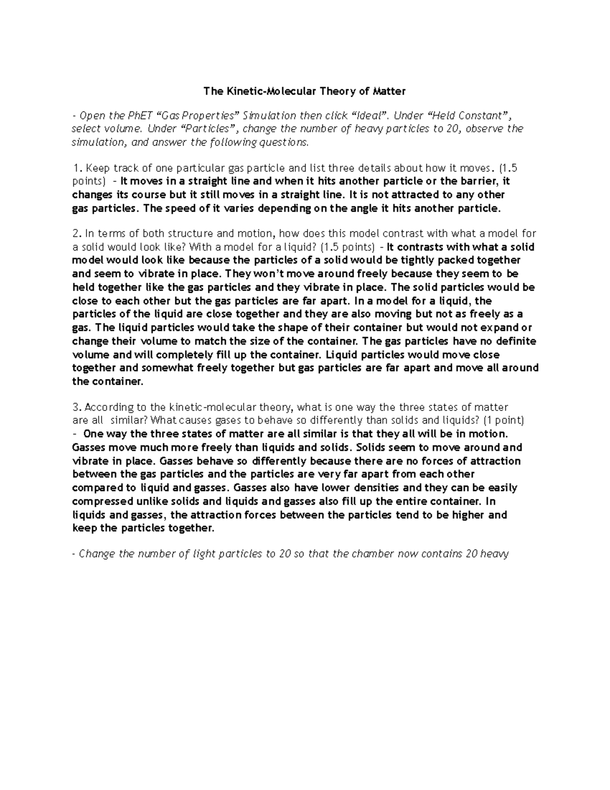 Kinetic-Molecular Theory of Matter: Detailed Worksheet for ...