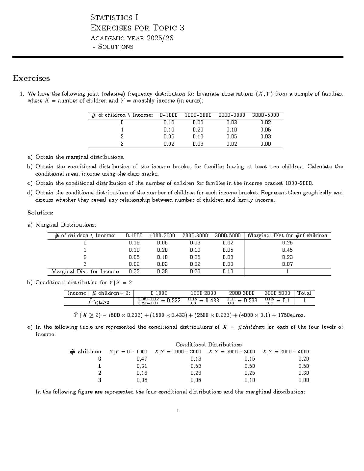 Statistics I (Hoja 3) Solutions for Topic 3 Exercises - Studocu