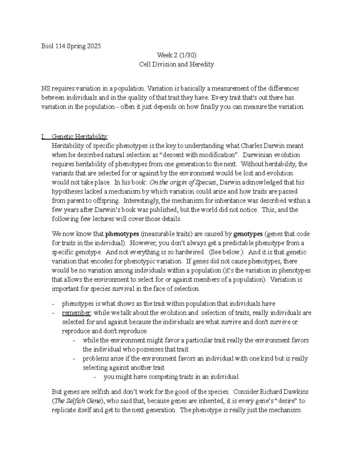 Biol 114 Spring 2025 Week 2 Lecture: Cell Division & Heredity ...