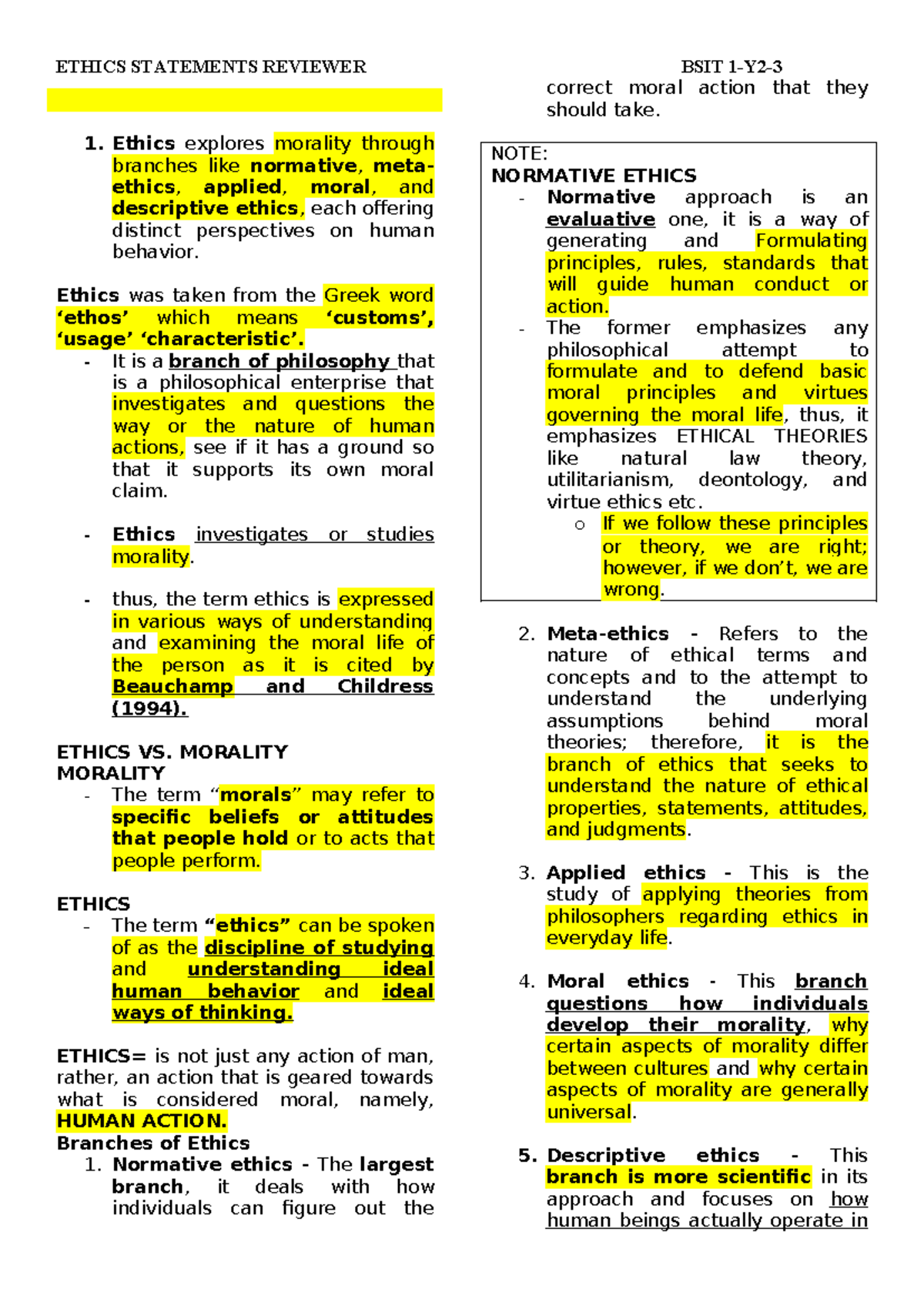 Ethics and Morality: A Comprehensive Overview of Ethical Theories - Studocu