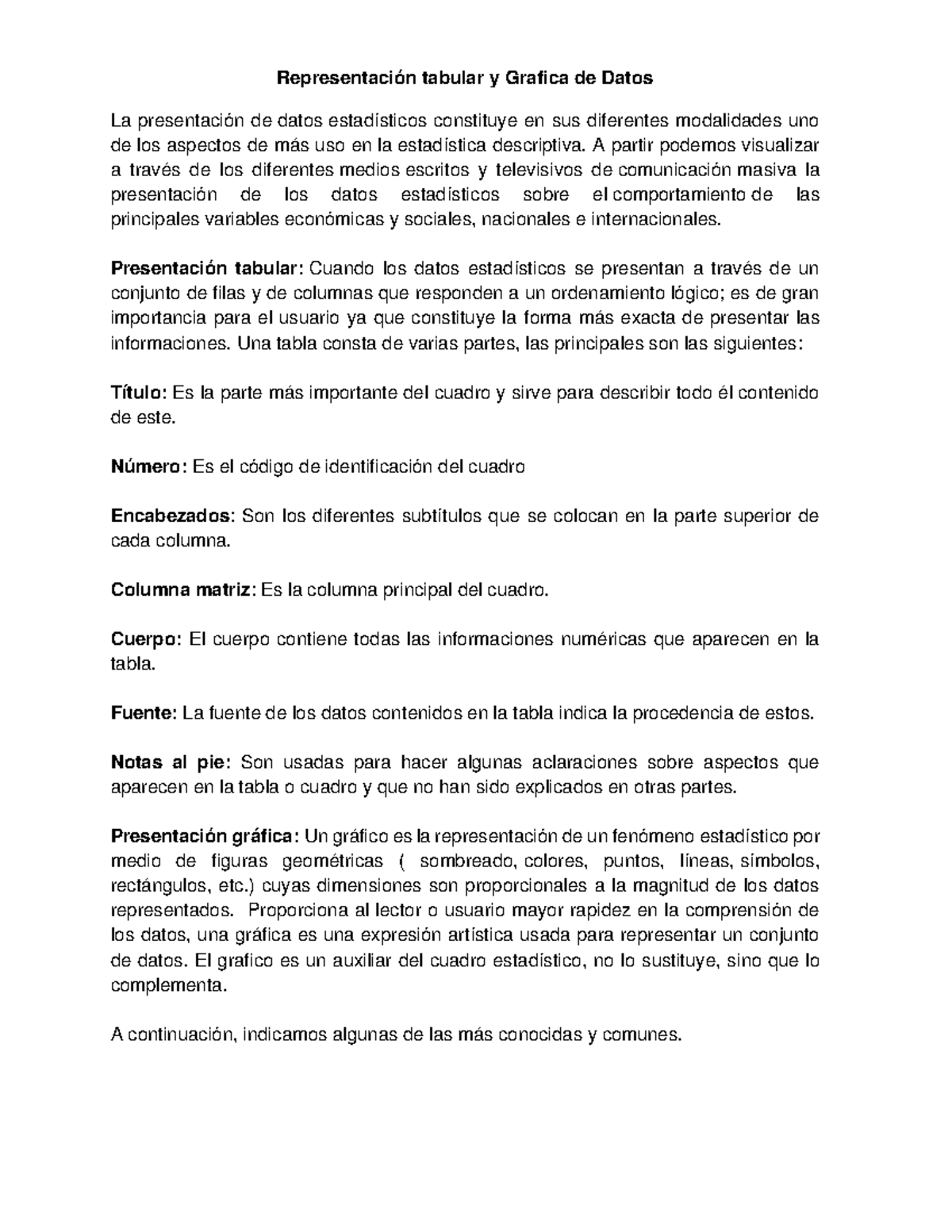 Gráficos Estadísticos: Presentación Tabular y Gráfica de Datos - Studocu