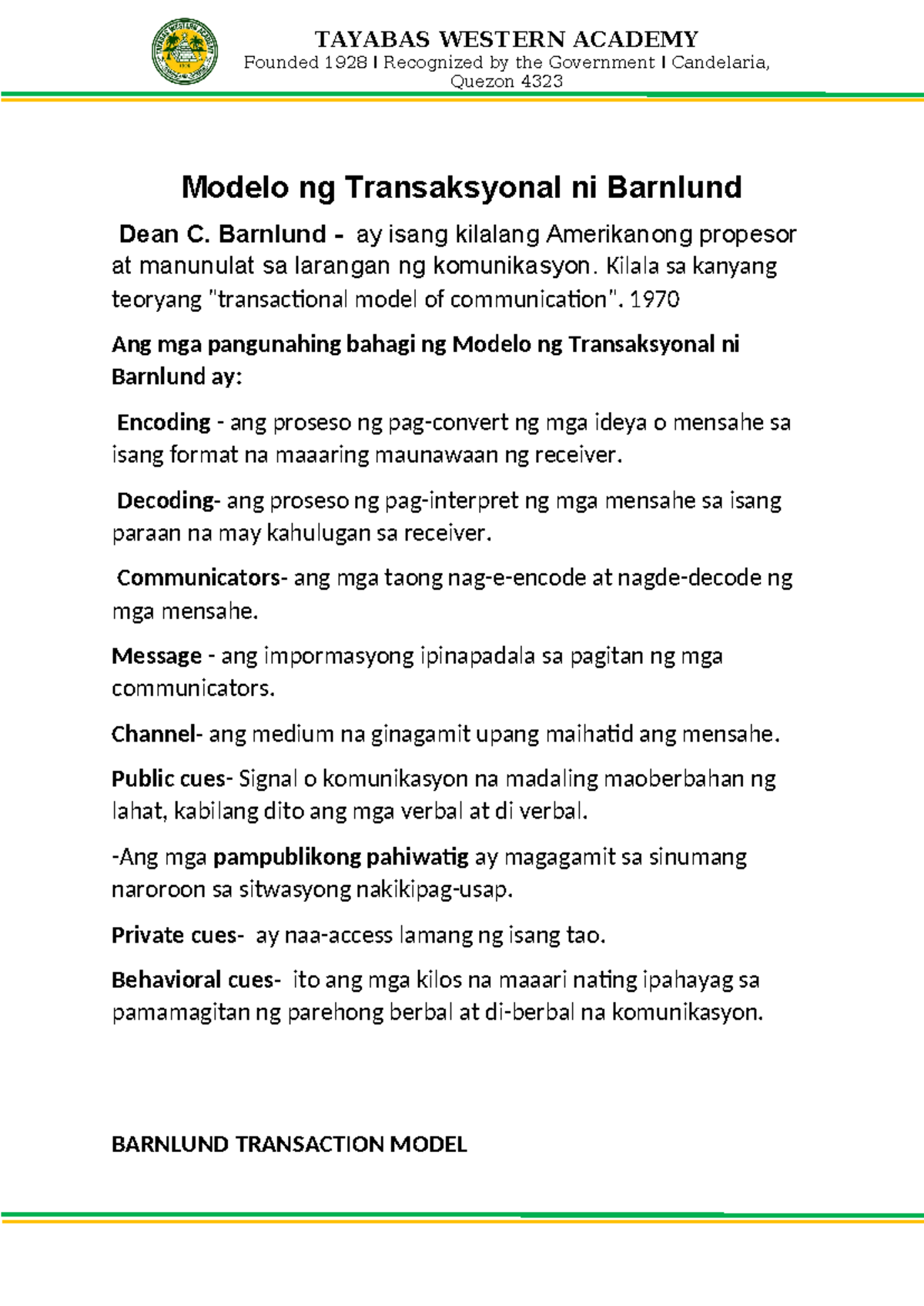 Barnlund's Transactional Model of Communication - Detailed Overview ...