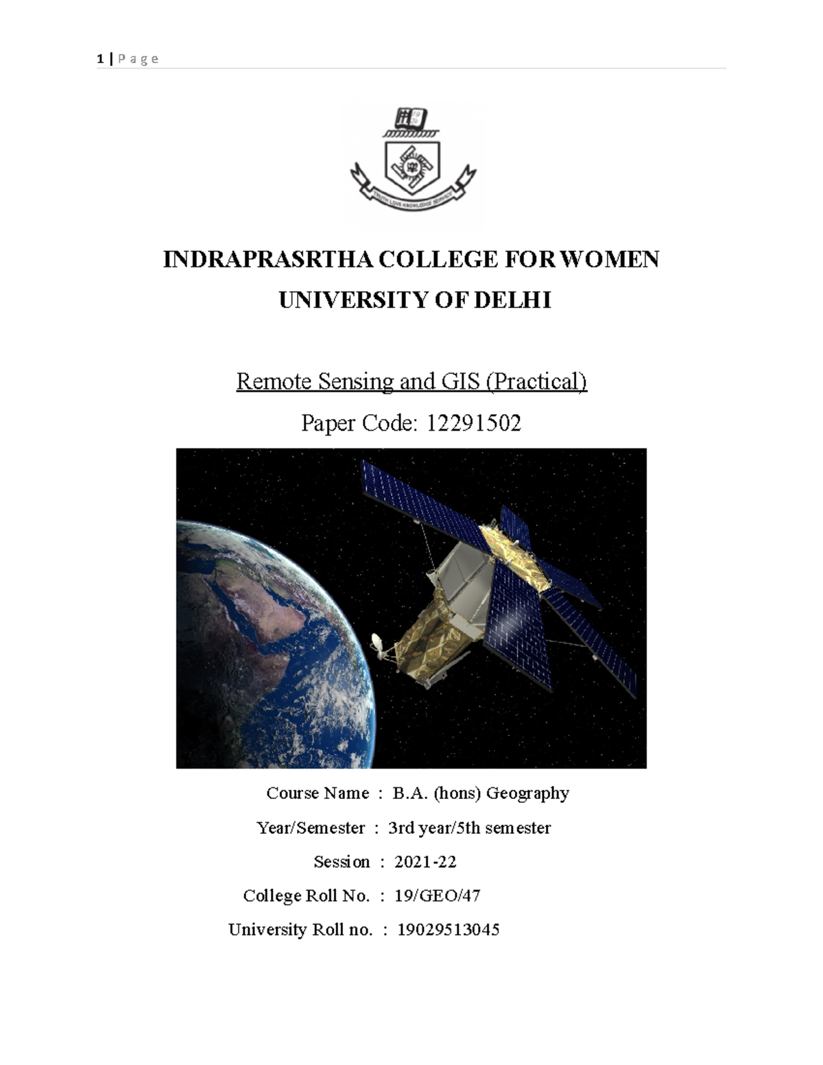 Practical Work on Remote Sensing & GIS - BA Geography 5th Sem (12291502 ...