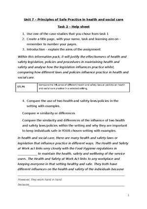 Unit 7 - Principles of safe practice in health and social care - Unit 7 ...