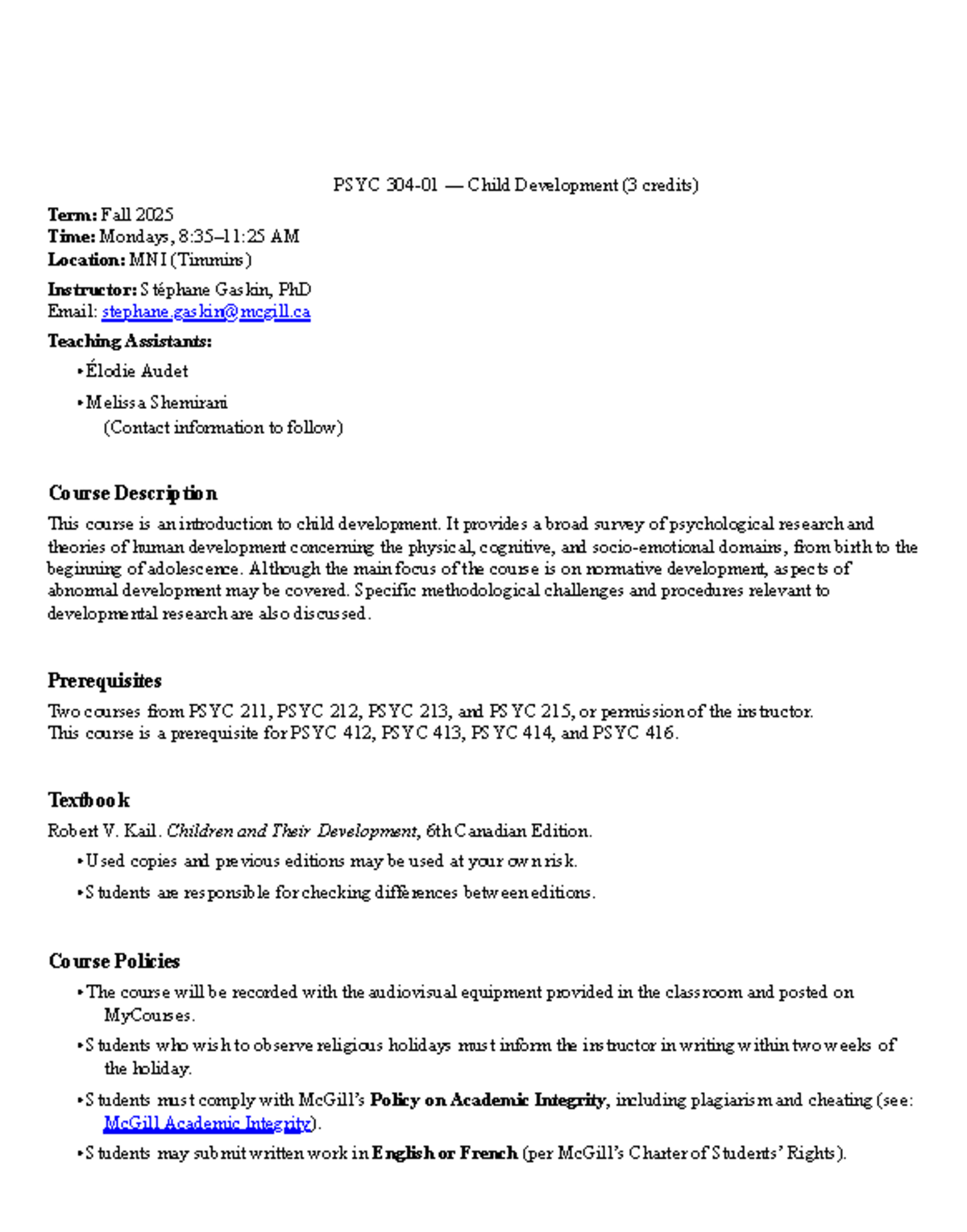 PSYC Child Development Syllabus Outline - Fall 2025 - Studocu