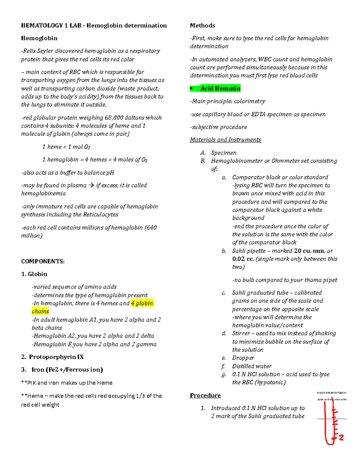 Hema1 lab- hemoglobin determination - HEMATOLOGY 1 LAB - Hemoglobin ...