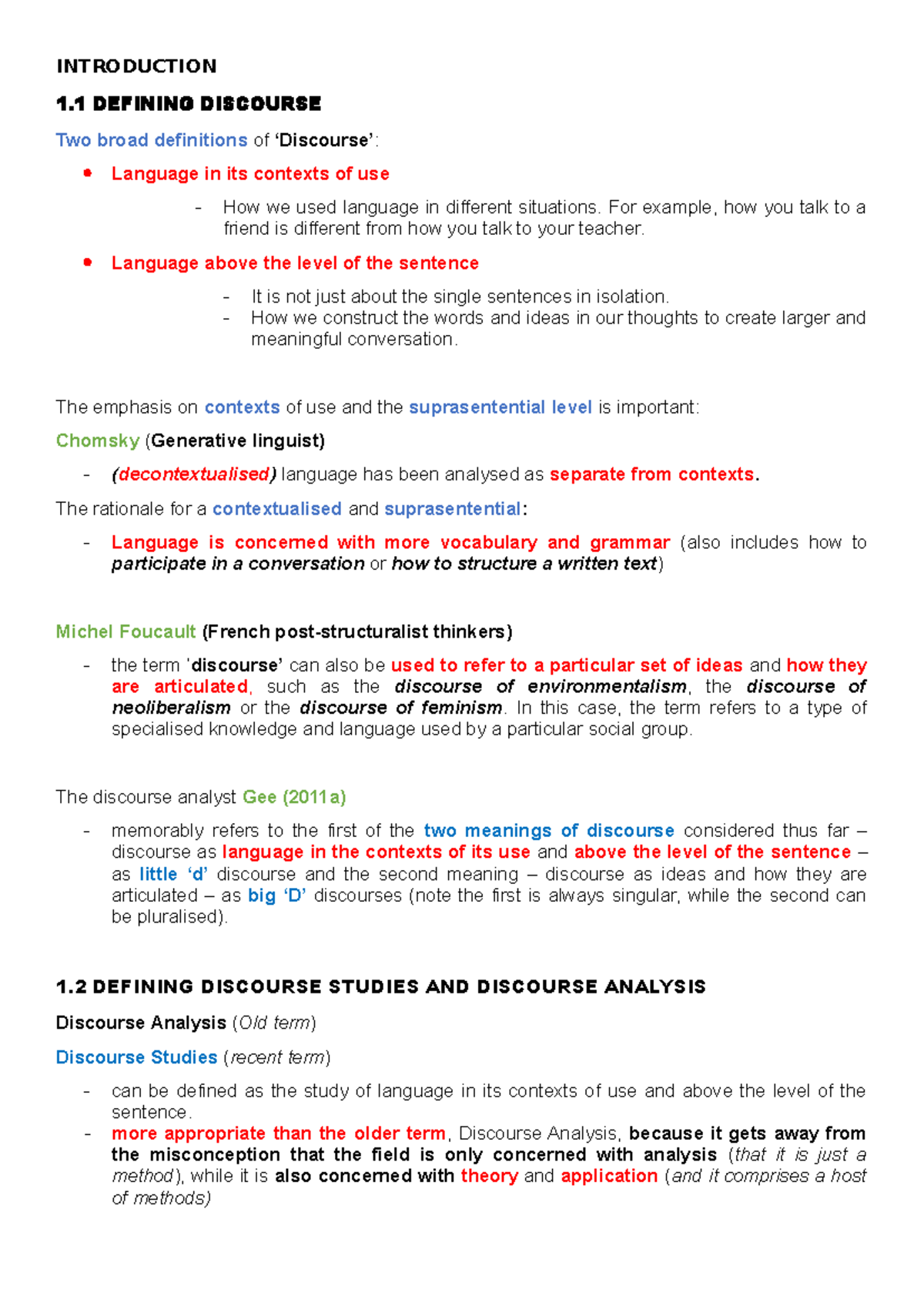 Discourse - INTRODUCTION 1 DEFINING DISCOURSE Two broad definitions of ...