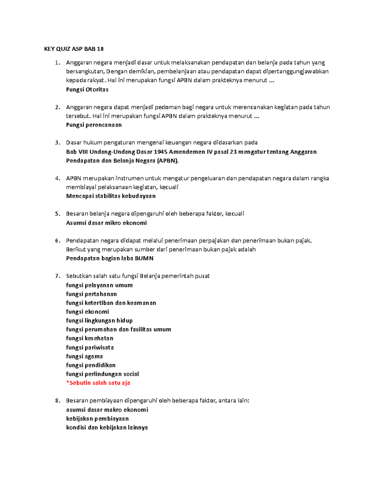 KEY QUIZ ASP BAB 10 - Assignments - KEY QUIZ ASP BAB 10 Anggaran negara menjadi dasar untuk ...