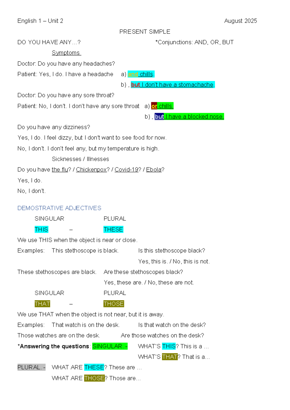 ING TEC 1 - UNIT 2 - PRESENT SIMPLE & SYMPTOMS EXPLANATION - Studocu