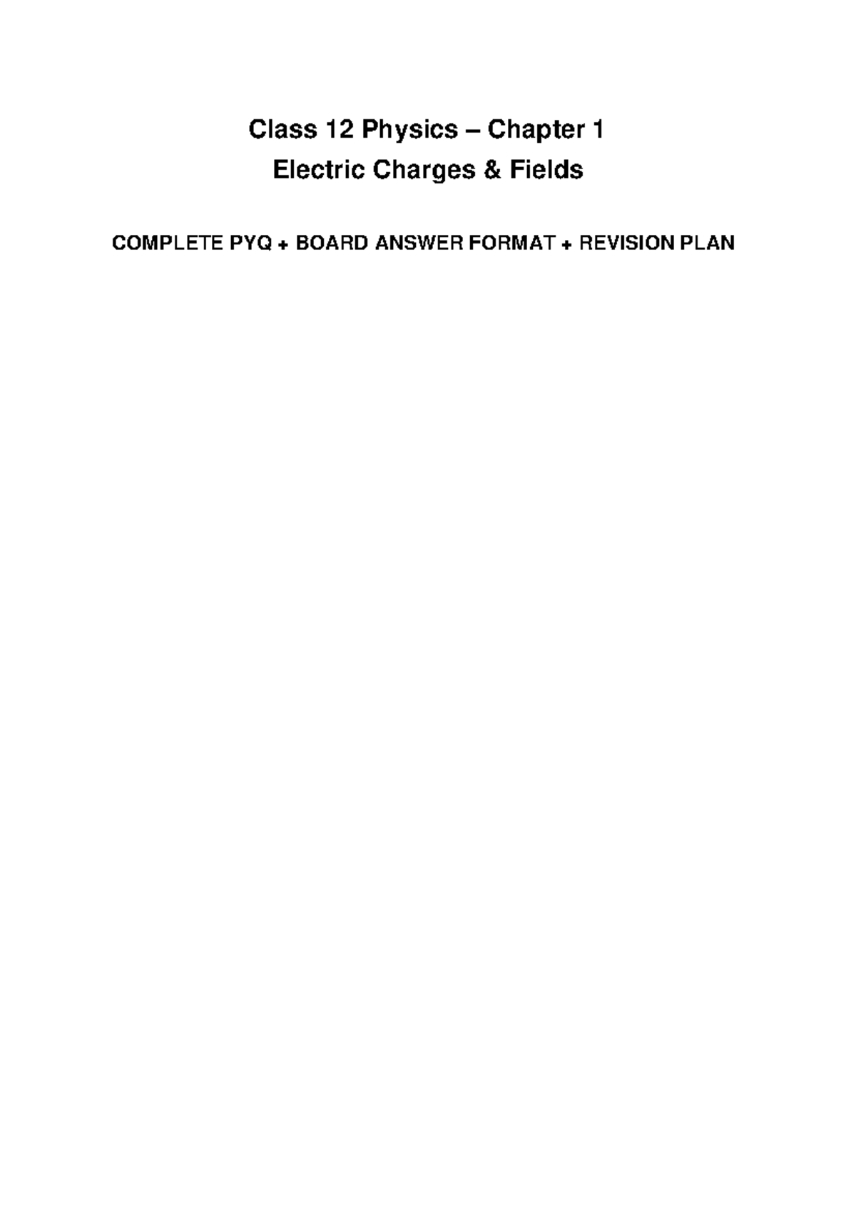 Class 12 Physics Ch 1 Electric Charges & Fields PYQ Revision Guide ...