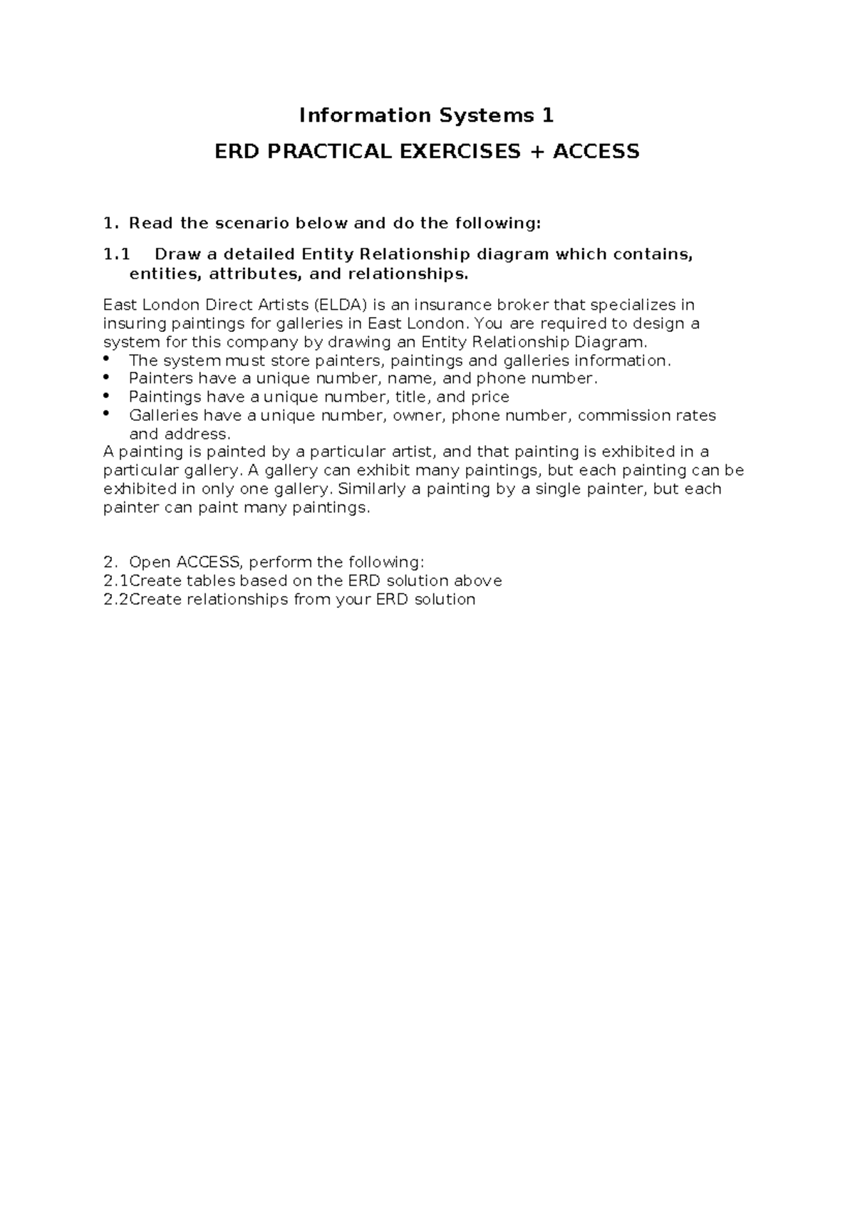 Information Systems 1: ERD Practical Exercises in Access - Studocu
