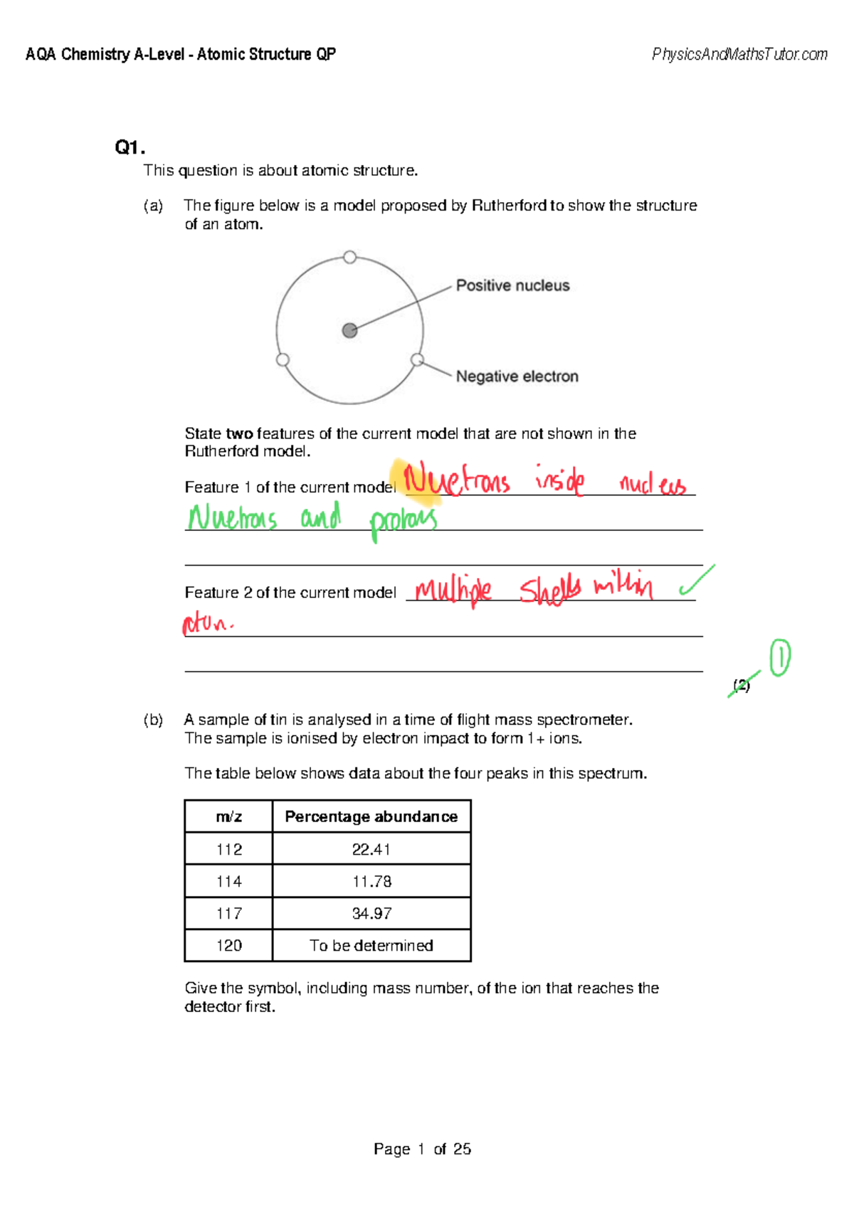 AQA Chemistry Atomic Structure QP - Comprehensive Exam Review - Studocu