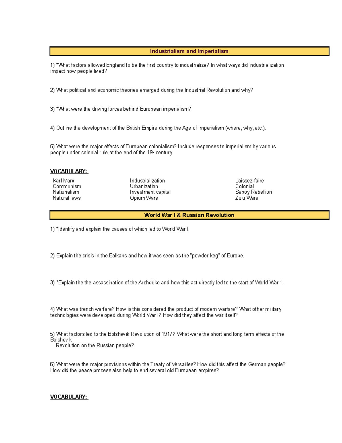 HIST 201 Spring Final Exam Study Guide: Industrialism to Cold War - Studocu