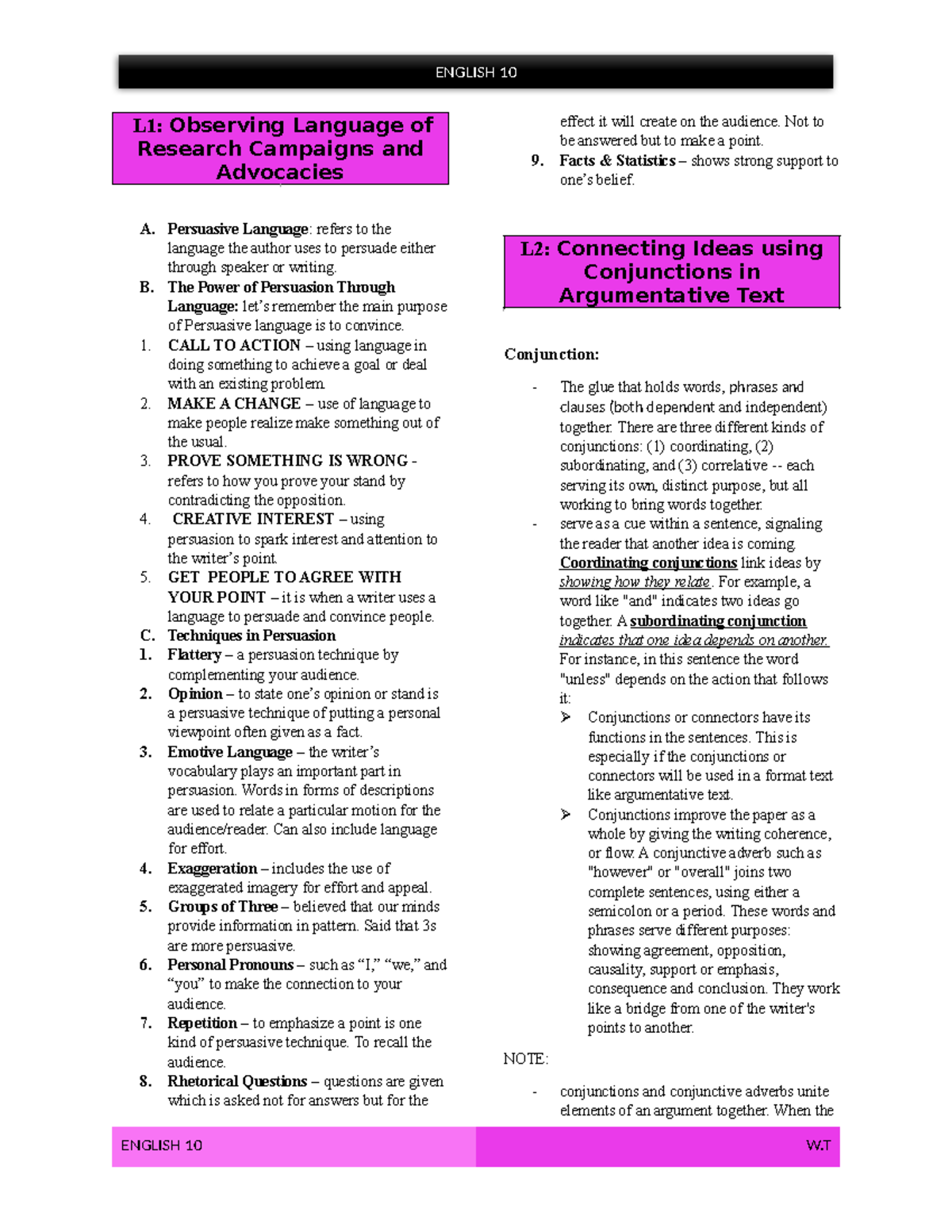 ENGLISH 10: Language of Persuasion and Argumentation Techniques Review ...