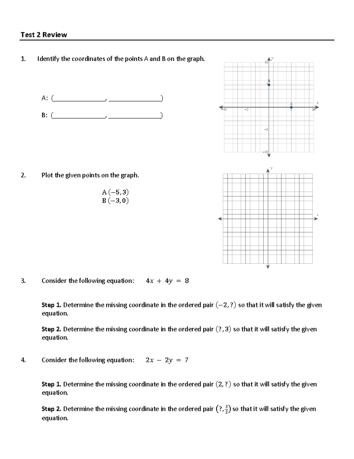 Test 2 Review DS 099: Graphing and Linear Equations - Studocu