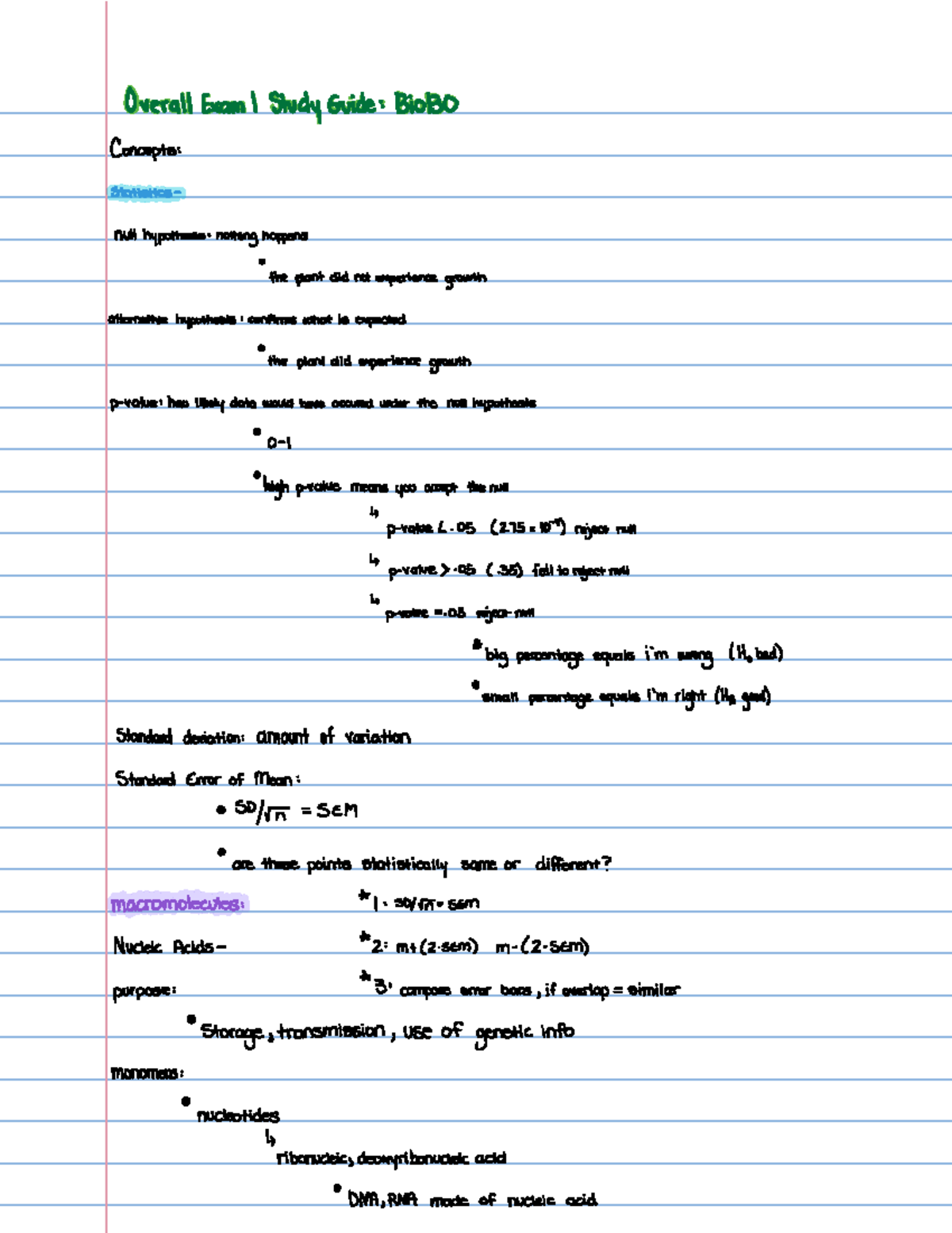 Exam 1 Study Guide - Bio 130 Key Concepts and Statistics Insights - Studocu