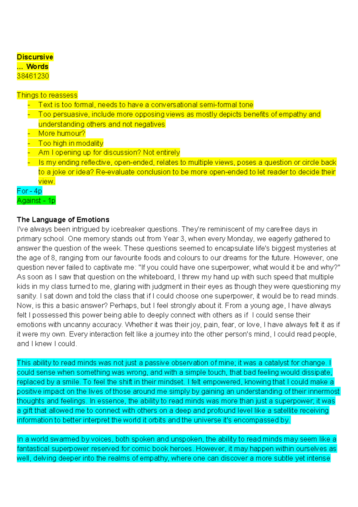 English Short Story - Discursive Essay - 11ENA1 - Discursive ... Words ...
