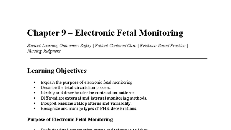 Maternity Unit 2 Study Guide: Chapter 9 EFM & Labor Management - Studocu