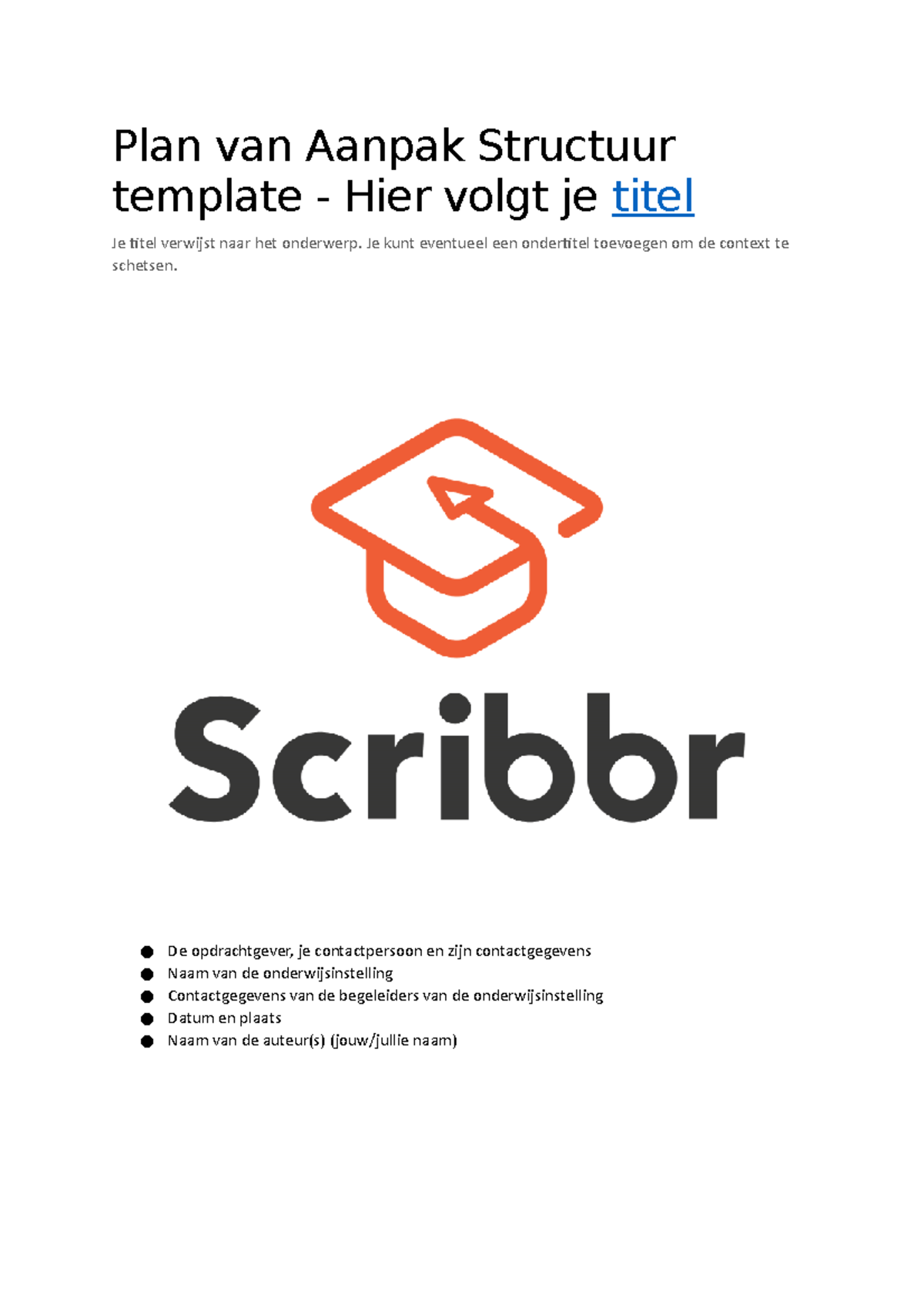 Plan van Aanpak (PvA) Template: Structuur en Inhoudsopgave - Studeersnel
