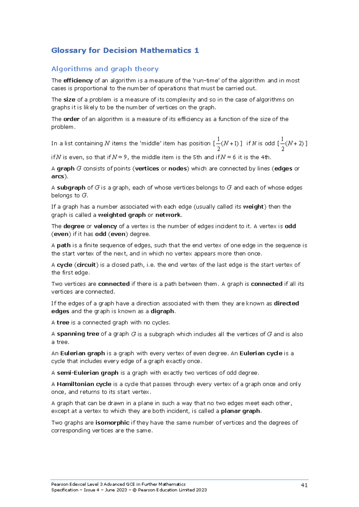 D1 Glossary: Algorithms & Graph Theory Concepts for Further Maths - Studocu