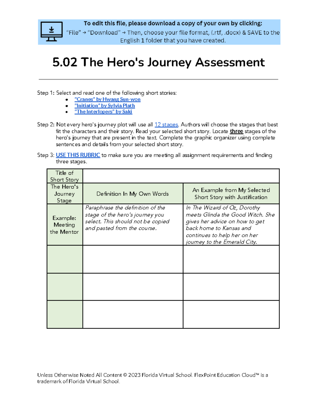 5.02 The Hero's Journey Assessment - 5 The Hero's Journey Assessment ...
