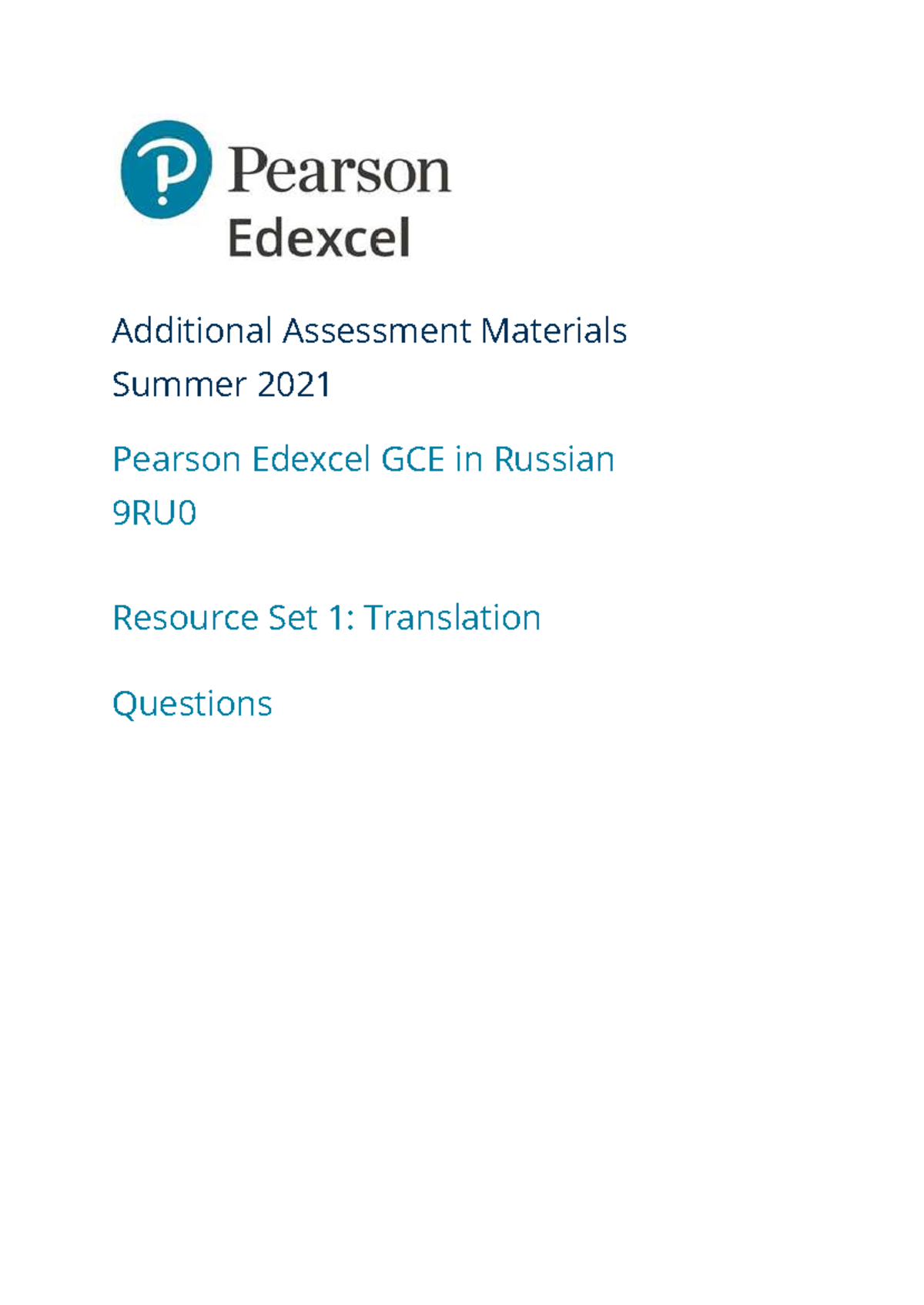 9RU0 A Level Russian Summer 2021 Translation Assessment QP - Studocu