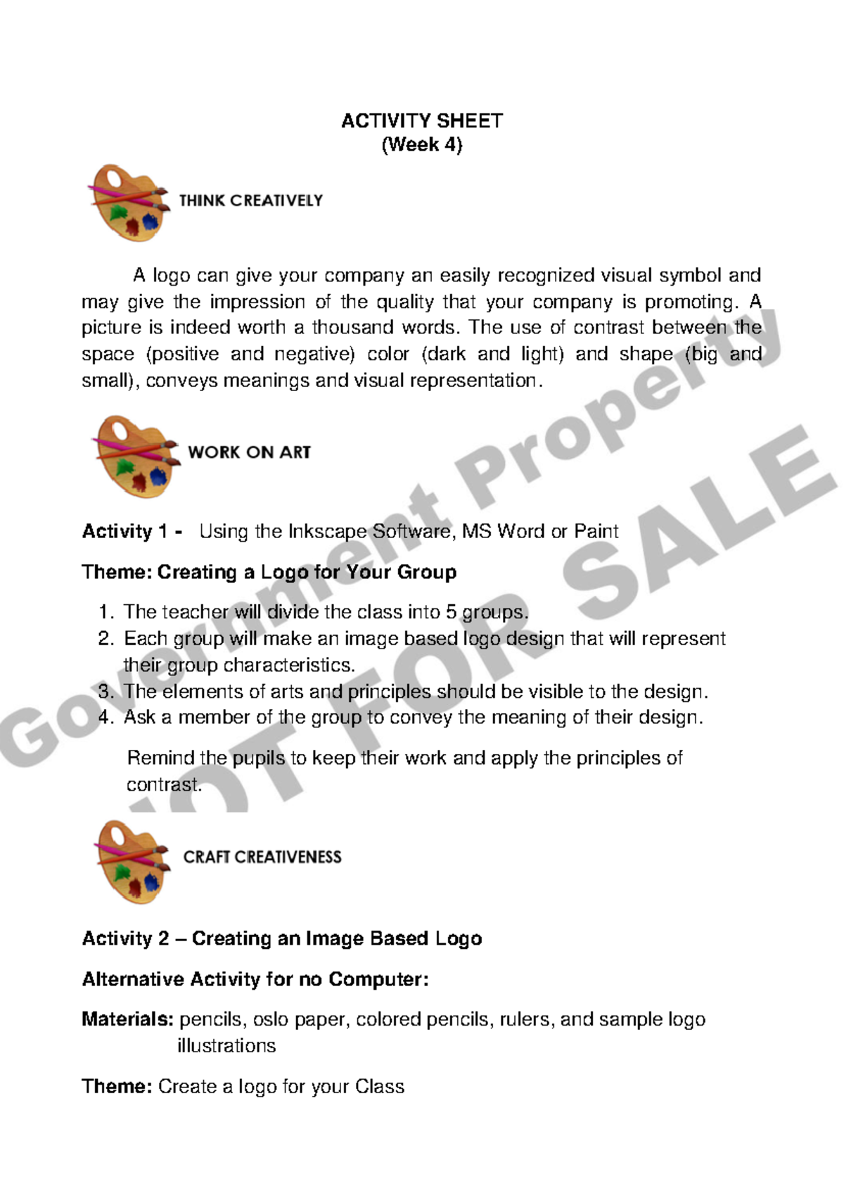 AS Lesson 4- Final - ARTS - ACTIVITY SHEET (Week 4) A logo can give ...