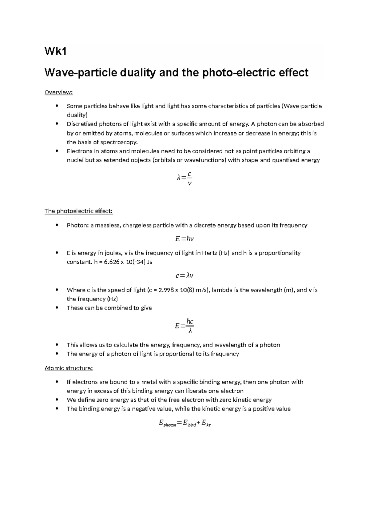 Chemistry 1A: Wave-Particle Duality & Atomic Structure Notes - Studocu