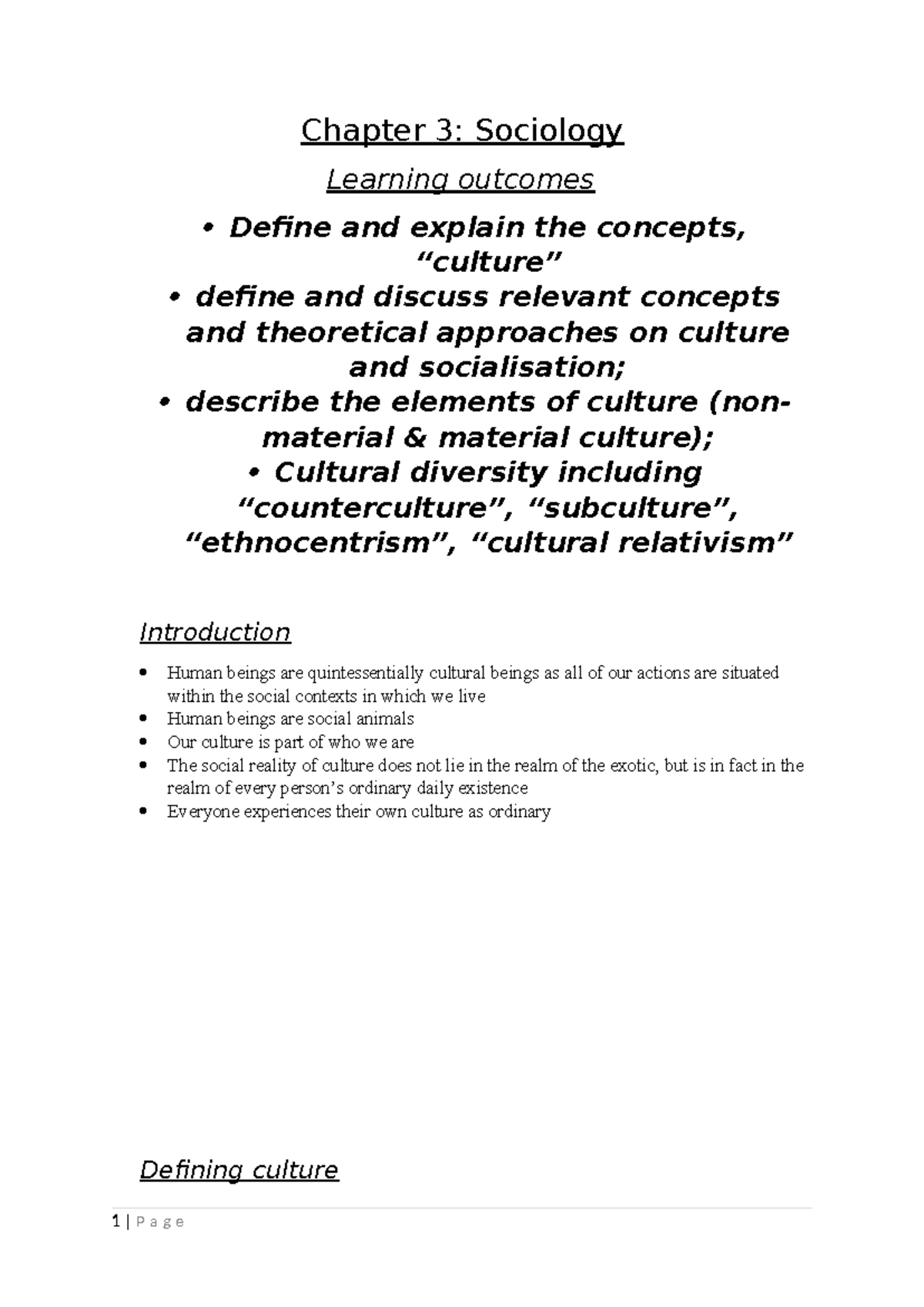 Chapter 3 Sociology Notes: Understanding Culture & Socialisation - Studocu