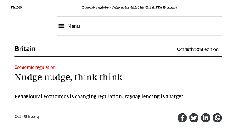 Economic Regulation Insights: Nudge Theory & Payday Lending (ECO 101 ...