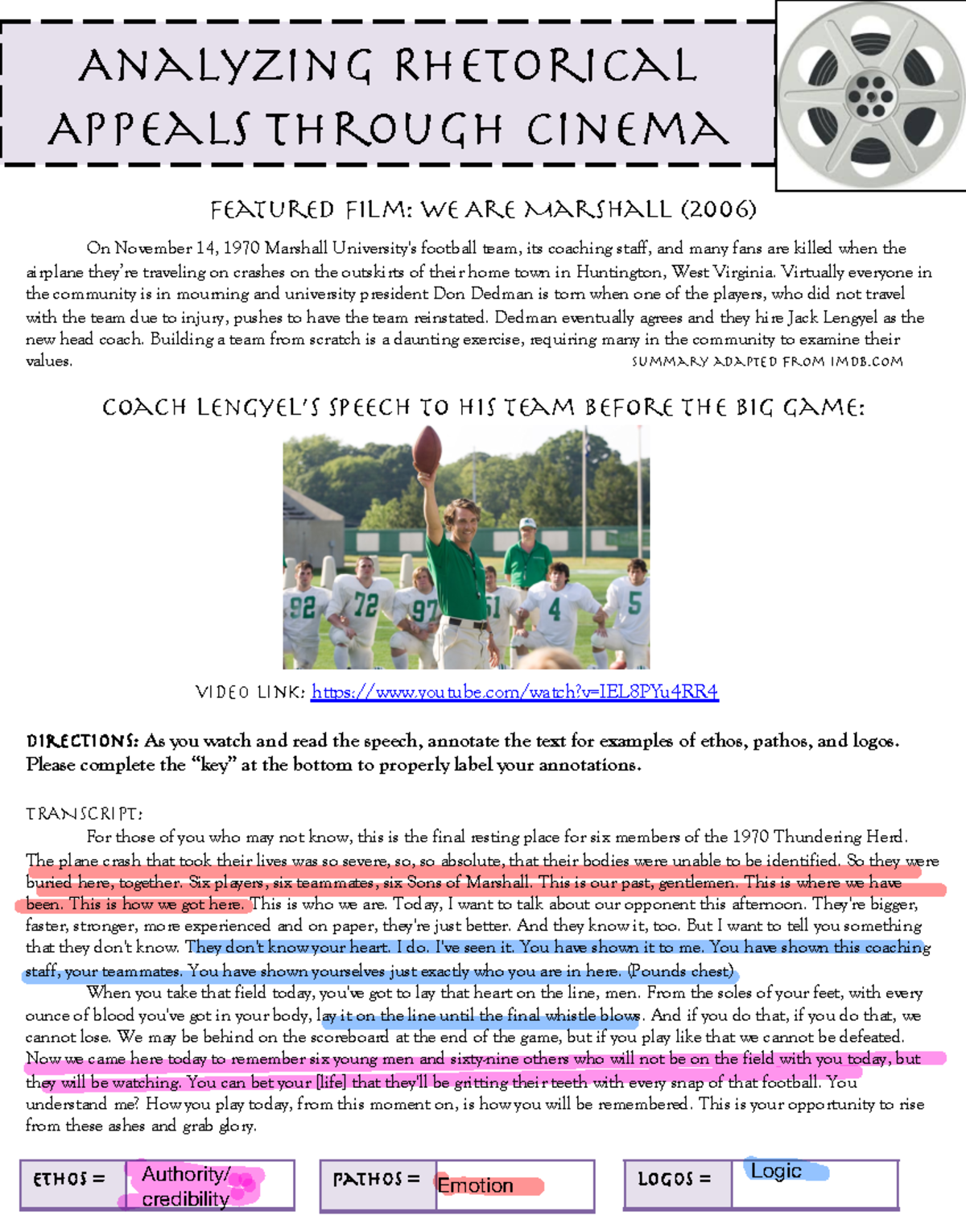 Analyzing Rhetorical Appeals in "We Are Marshall" - ENG 101 Essay Notes ...