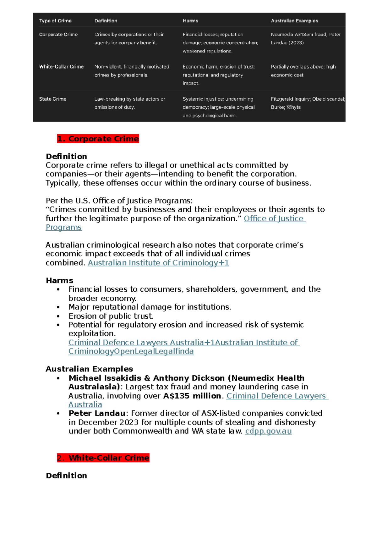 Criminology Class 4 - Recap Notes on Corporate, Crime, and State Crime ...