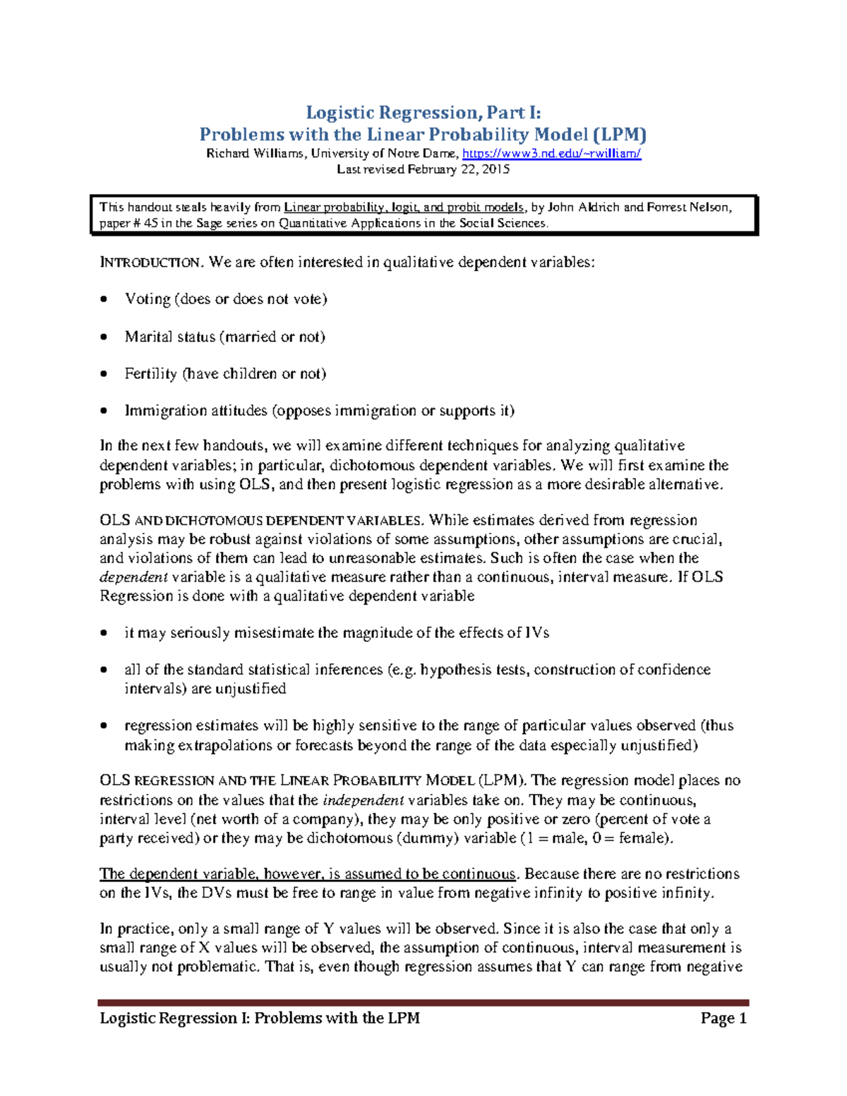 L81 - Logit notes - Logistic Regression, Part I: Problems with the ...