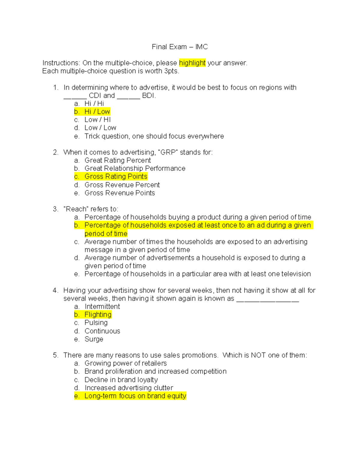 Final Exam Study Guide - IMC Concepts & Marketing Strategies - Studocu