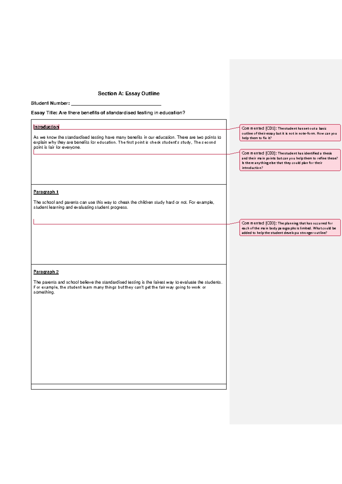 MUF0011 Essay outline: Benefits of standardised testing in education ...