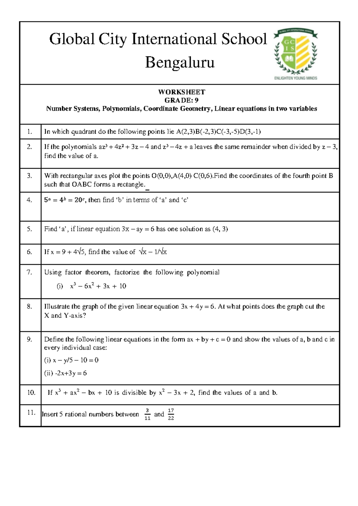 326829-1726272601-Gr 9 Worksheet on Number Systems & Polynomials - Studocu