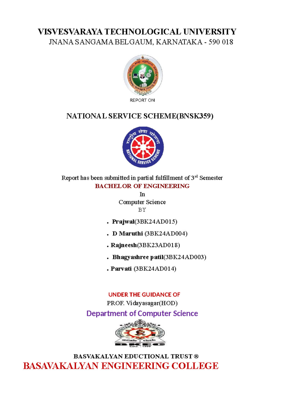 Report on National Service Scheme (BNSK359) - Organic Farming & Waste ...