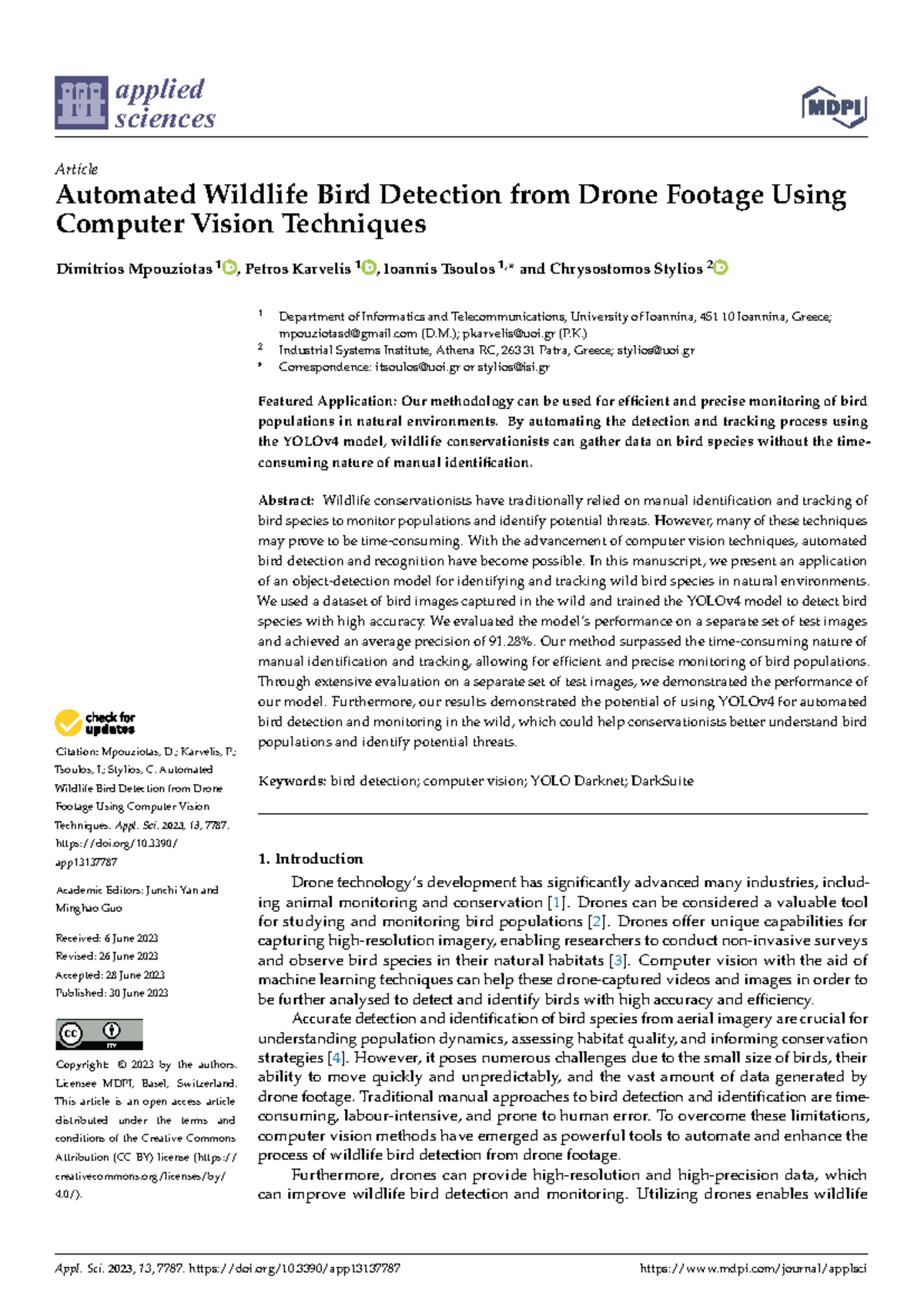 Automated Bird Detection from Drone Footage Using YOLOv4 (Appl. Sci ...