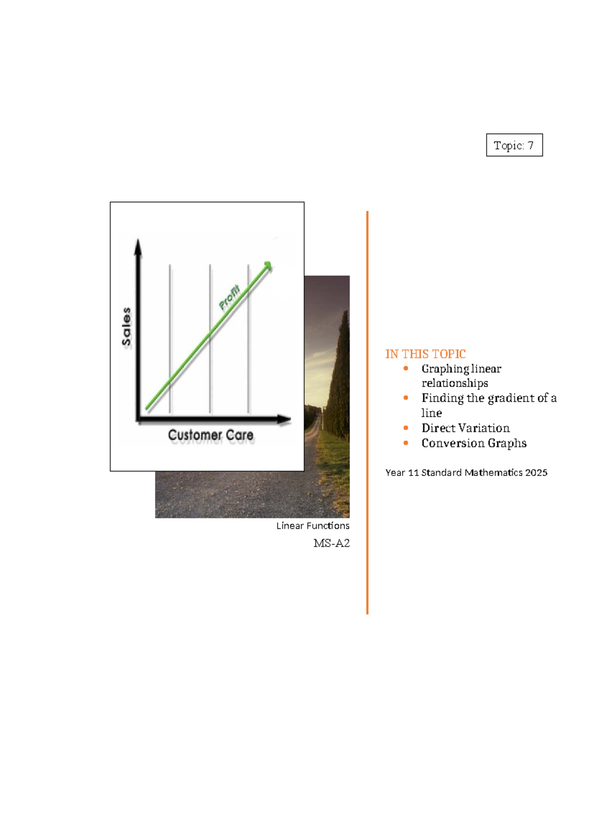 Year 11 Standard Mathematics 2025: Linear Functions Booklet - Studocu