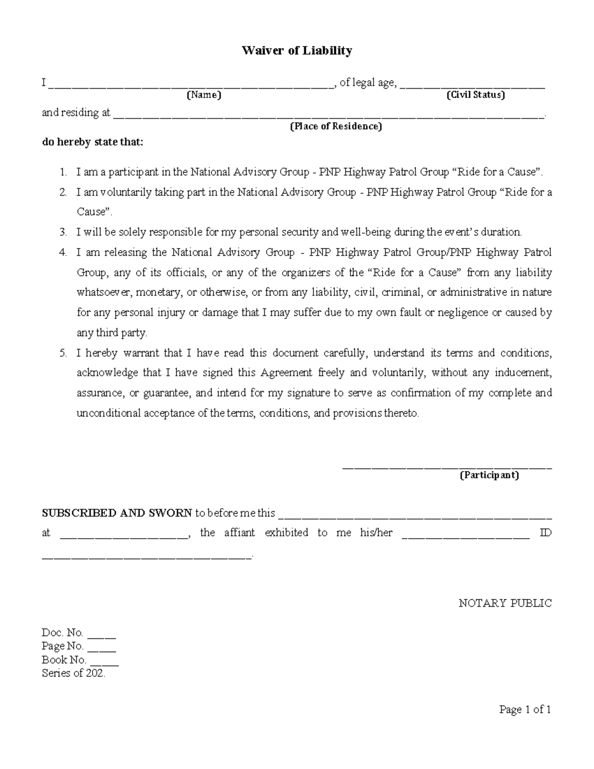 Waiver of Liability for Hpgnag Reunion Ride 2025 - Studocu
