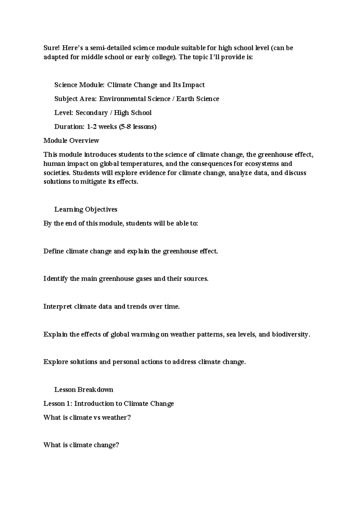 Environmental Science Module: Climate Change & Its Impact (HS) - Studocu