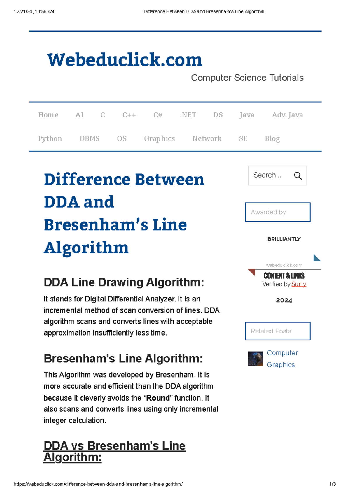Difference Between DDA and Bresenham's Line Algorithm - Computer ...