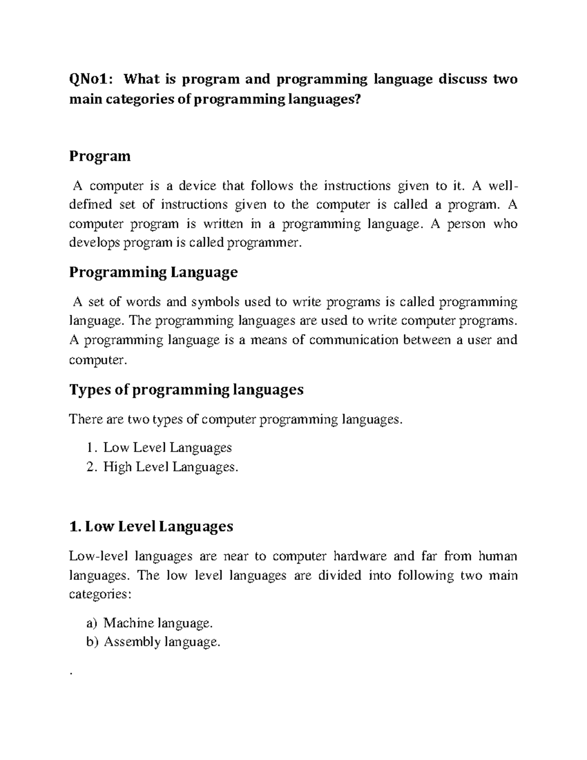 CS101: Intro to Programming Languages and Key Concepts - Studocu