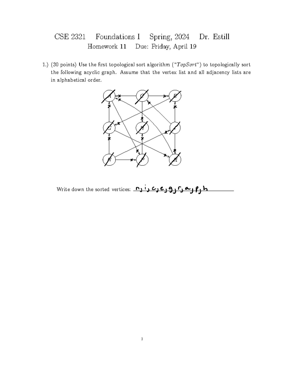 CSE2321 - Homework 11: Topological Sort & DFS Algorithms - Studocu